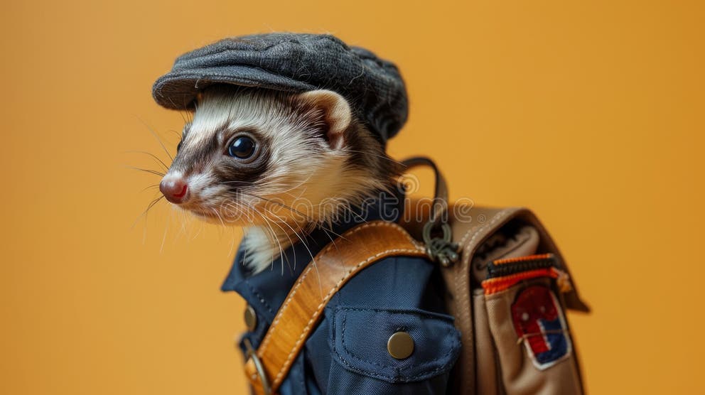 Ferret in Postman Clothes and with a Backpack. Stock Photo - Image of ...