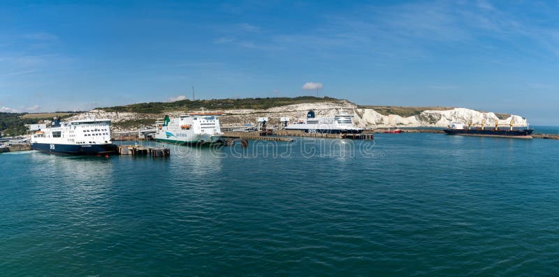 Ferries Lined Up in the Ferry Terminal of Dover on the English Channel ...