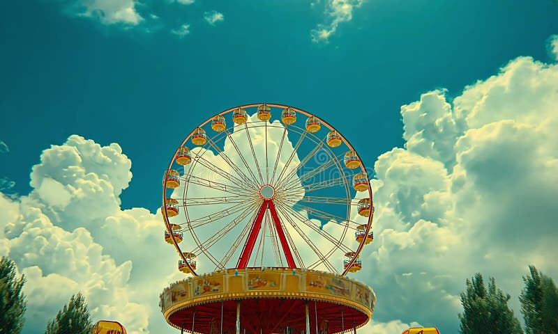 Ferris Wheel Against a Backdrop of Fluffy Clouds Stock Video - Video of ...