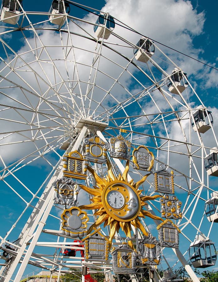White Ferris Wheel with Original Clock Stock Image - Image of ...