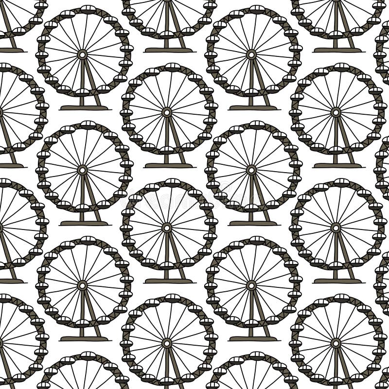 Ferris Wheel Doodle Pattern, Vector Color Illustration Stock Vector ...