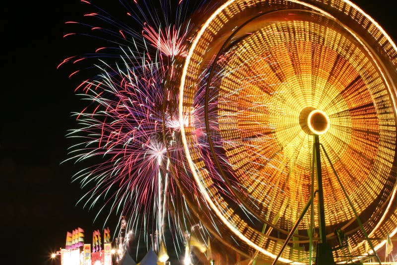 Ferris Wheel and Fireworks stock image. Image of carnival - 1505151