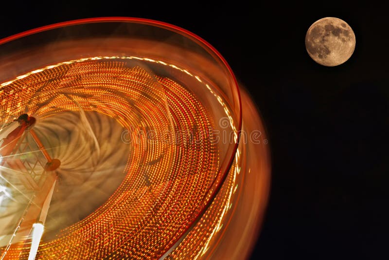 Ferris Wheel with Full Moon in Background. Stock Image - Image of ...