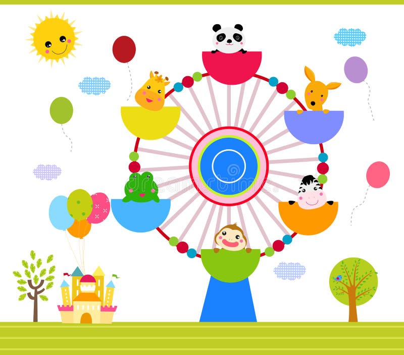 Ferris Wheel with Happy Animals Stock Vector - Illustration of ...