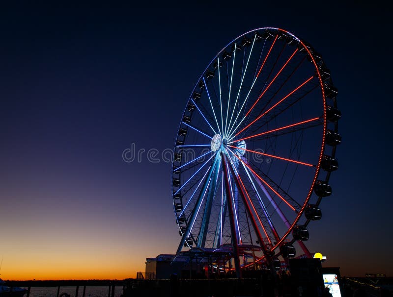 Ferris Wheel Lit Up Red, White and Blue Stock Image - Image of july ...