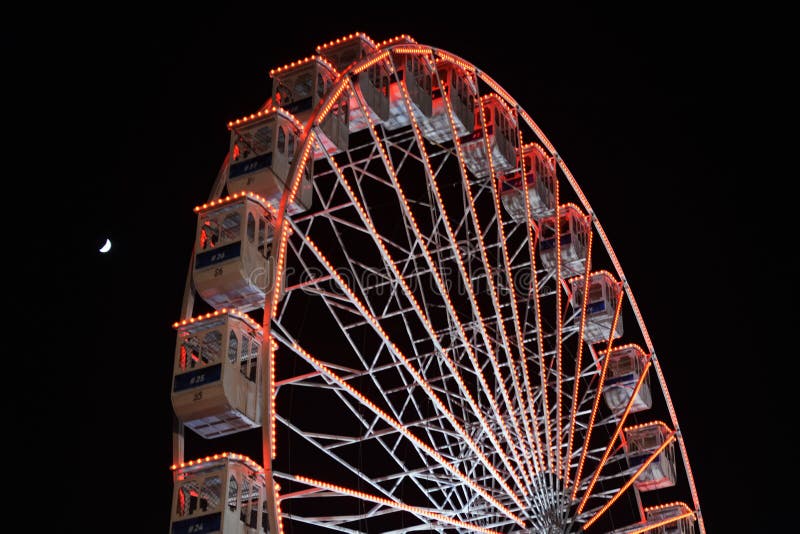 Ferris Wheel and the Moon. Black Sky Background Stock Image - Image of ...