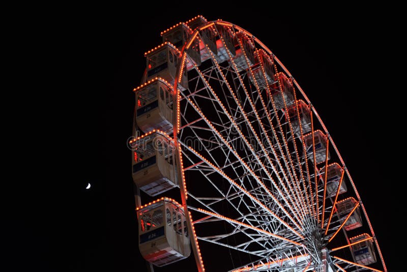 Ferris Wheel and the Moon. Black Sky Background Stock Image - Image of ...