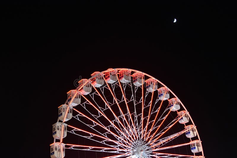 Ferris Wheel and the Moon. Black Sky Background Stock Photo - Image of ...