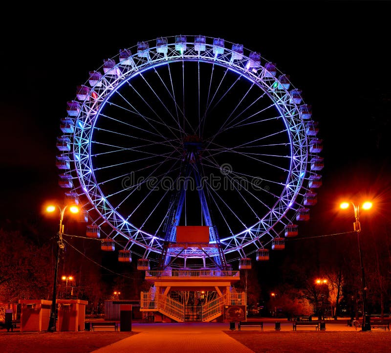 Ferris Wheel in a Night Amusement Park Editorial Photography - Image of ...