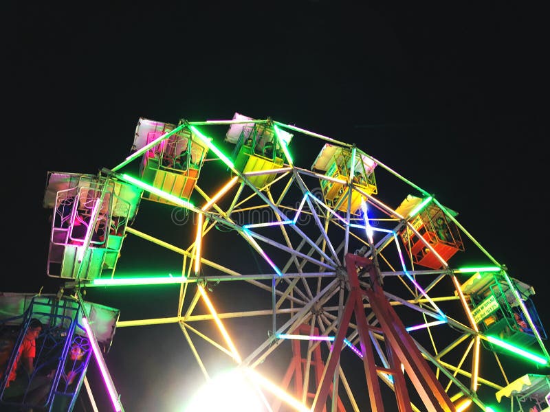 Ferris Wheel with Night Light on Black Background. Editorial Photo ...
