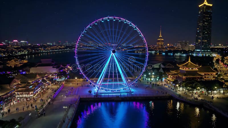 Ferris Wheel Night View Cityscape, Generative AI Stock Video - Video of ...