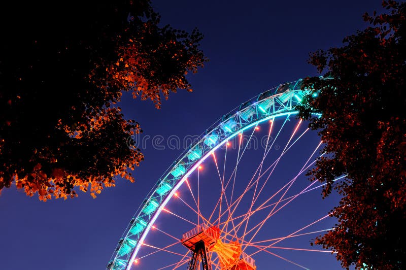 Ferris Wheel Orange Light Blue Illumination Trees Stock Photos - Free ...