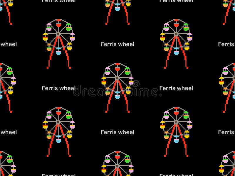 Ferris Wheel Seamless Pattern on Black Background. Pixel Style Stock ...
