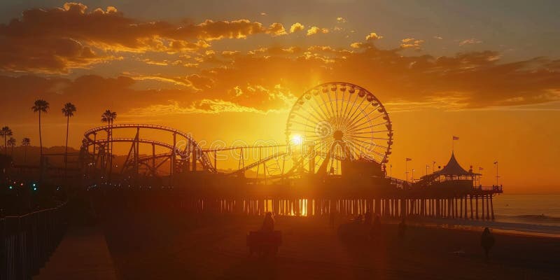 Ferris Wheel at Sunset Beach Stock Photo - Image of cloud, fairground ...