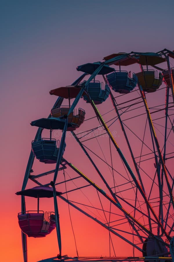 A Ferris Wheel at Sunset with a Pink Sky in the Background Stock Image ...