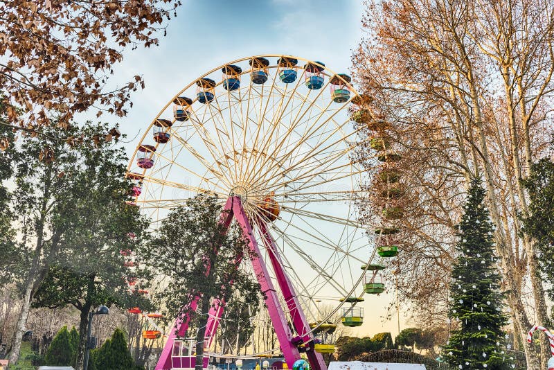 Ferris Wheel Surrounded by Trees Stock Image - Image of carousel, blue ...