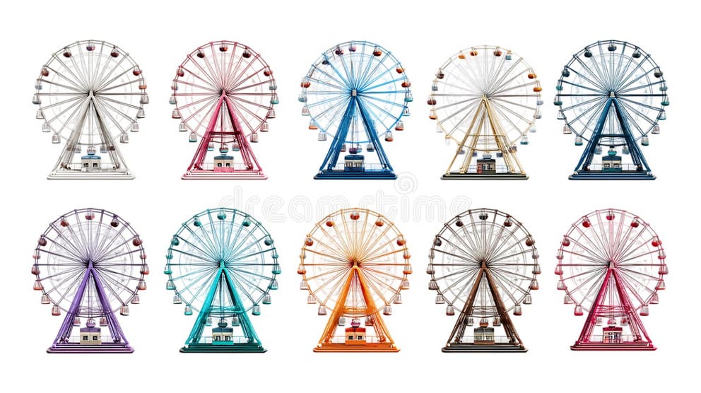 Ferris Wheels in Various Colors on Transparent Background Stock ...