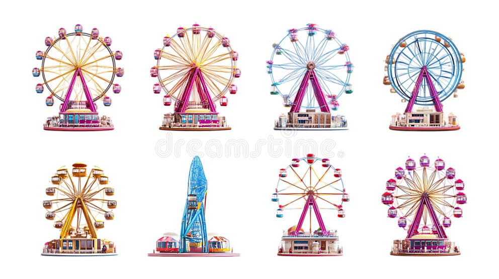 Ferris Wheels in Various Colors on Transparent Background Stock ...