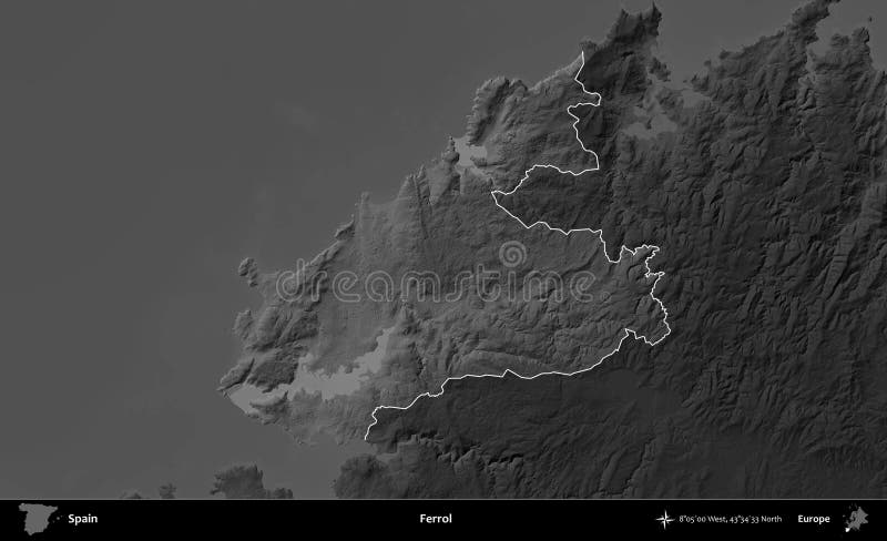Ferrol Highlighted, Spain. Grayscale Stock Illustration - Illustration ...