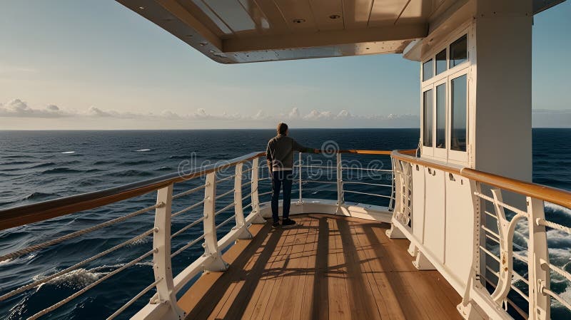 A Ferry Boat Deck with Someone Leaning on the Railing Looking at the ...