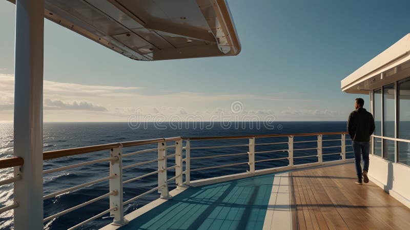 A Ferry Boat Deck with Someone Leaning on the Railing Looking at the ...