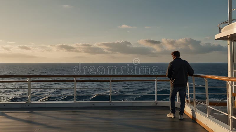 A Ferry Boat Deck with Someone Leaning on the Railing Looking at the ...