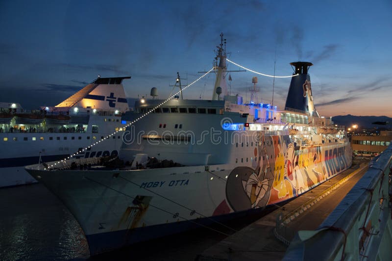 Ferry boat moby at night editorial photo. Image of italy - 53191291