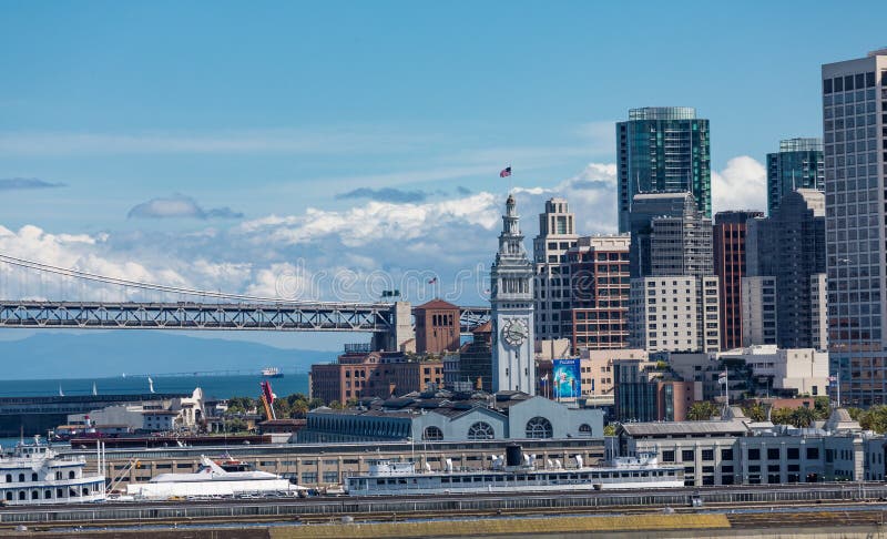 Ferry Building and Bay Bridge Editorial Image - Image of structure ...