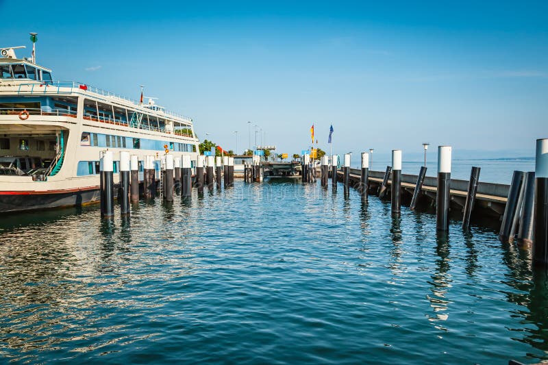 Ferry Coming To Port for Loading or Unloading by a Port Pier Stock ...