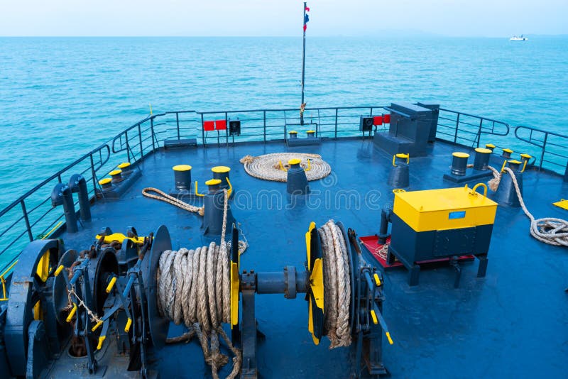 Ferry Deck. Drum with Mooring Rope Stock Photo - Image of docking ...