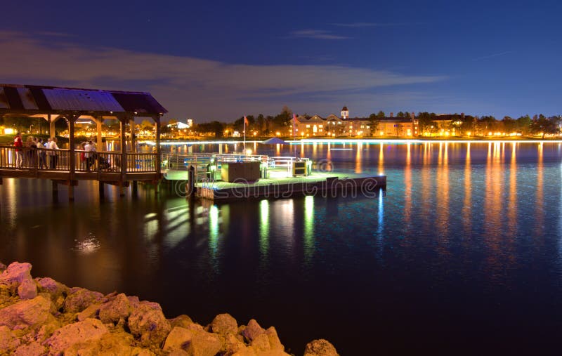 Ferry dock at night stock image. Image of night, buildings - 140605493