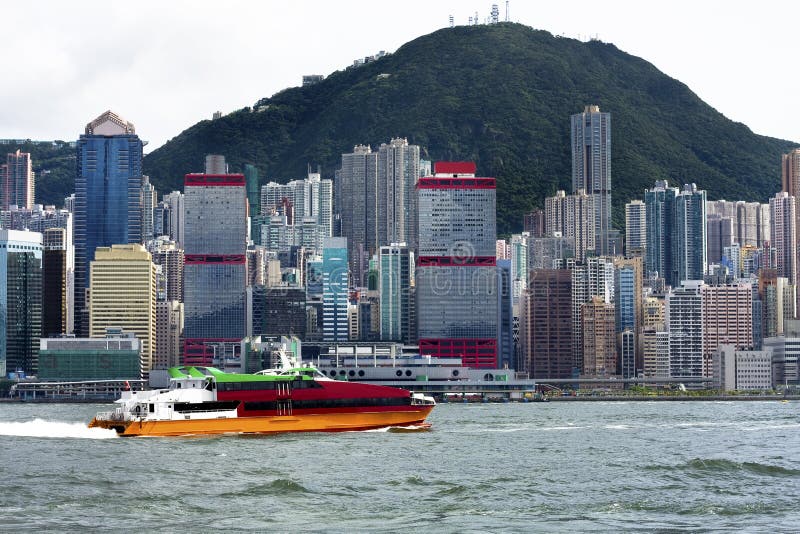 Ferry Fast Moving in Hong Kong Stock Photo - Image of district, cloud ...