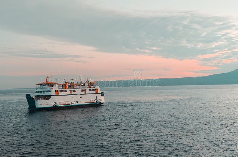 The Ferry is Sailing Alone in the Bali Strait with Calm Waves and an ...