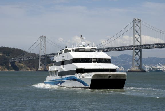 Ferry with SF Bay Bridge stock image. Image of road, spanning - 17754739