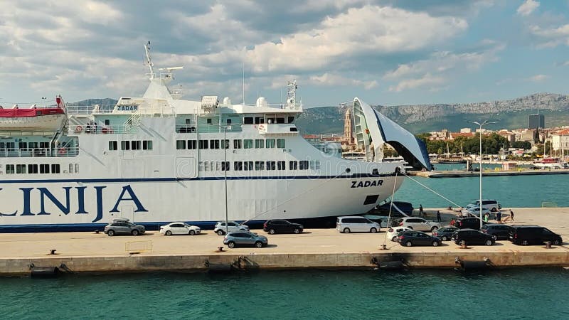 Ferry Ship Docked in the Harbor at Split, Croatia. Waterfront of Split ...