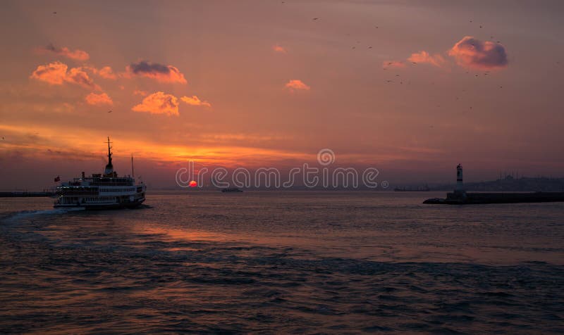 Ferry at Sunset on the Bosphorus Stock Photo - Image of horizon ...
