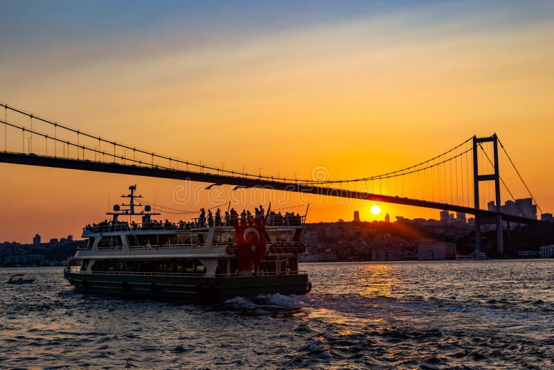 Ferryboat Under Bosphorus Bridge. Istanbul, Turkey Stock Image - Image ...