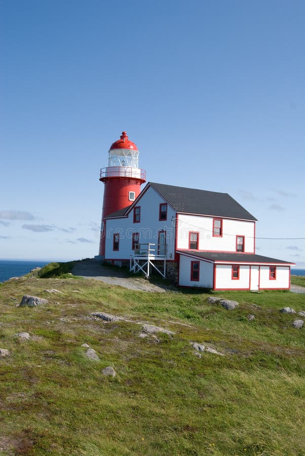 Ferryland Lighthouse Resting on Green Grass Stock Image - Image of blue ...