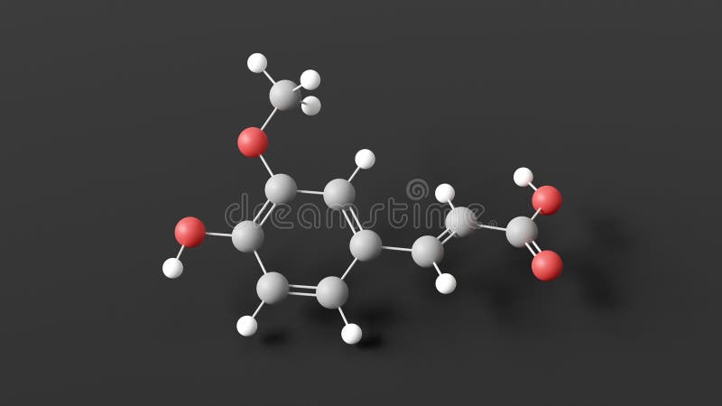 Ferulic Acid Molecular Structure, Hydroxycinnamic Acid, Ball and Stick ...