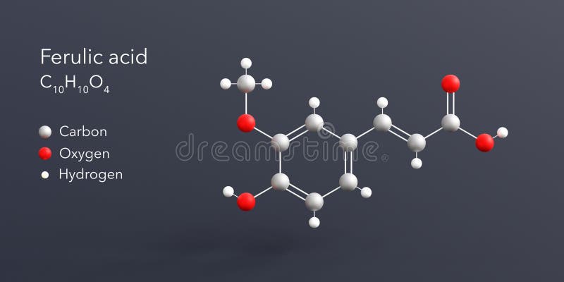 Ferulic Acid Molecule 3d Rendering, Flat Molecular Structure with ...