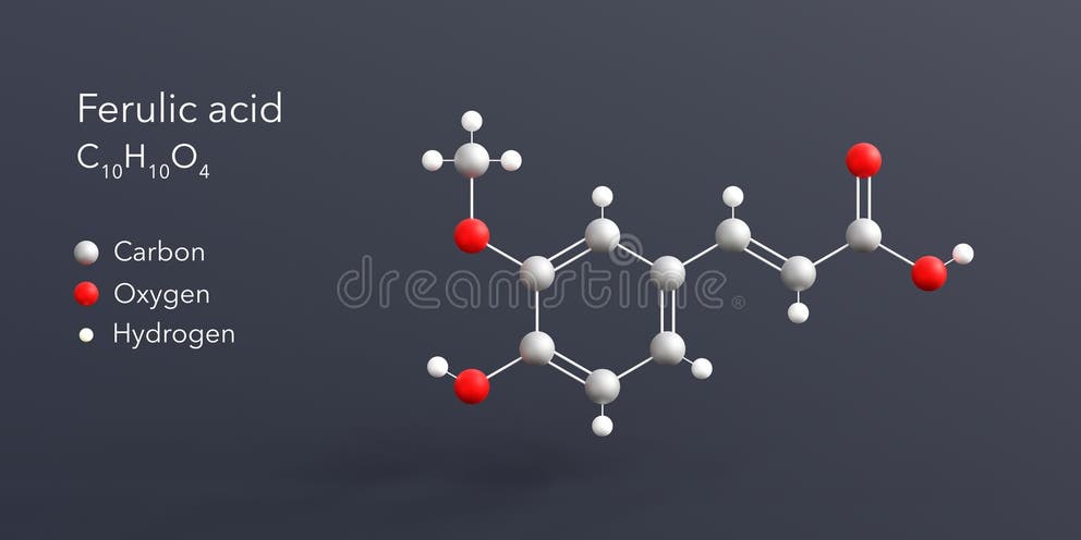 Ferulic Acid Molecule 3d Rendering, Flat Molecular Structure with ...
