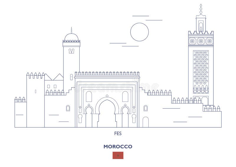 Morocco Flat Landmarks Vector Illustration. Morocco Line City with ...