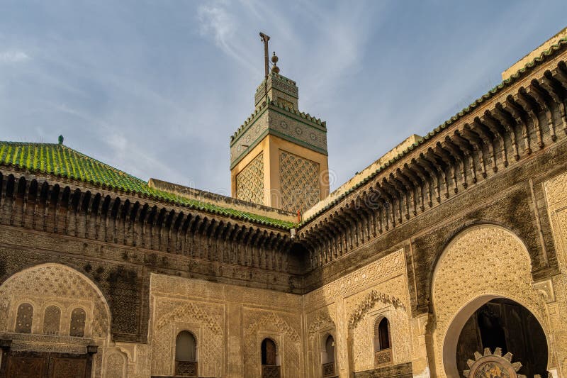 FES, MOROCCO. the Minaret View and Inside Interior of the Madrasa Bou ... FES, MOROCCO. the Minaret View and Inside Interior of the Madrasa Bou ...