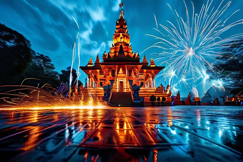 Festival Fireworks a Slow Shutter Speed Image of Fireworks Over Stock ...