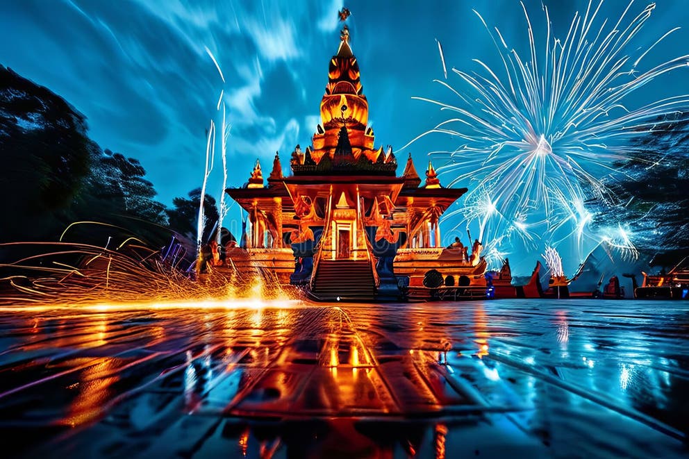 Festival Fireworks a Slow Shutter Speed Image of Fireworks Over Stock ...