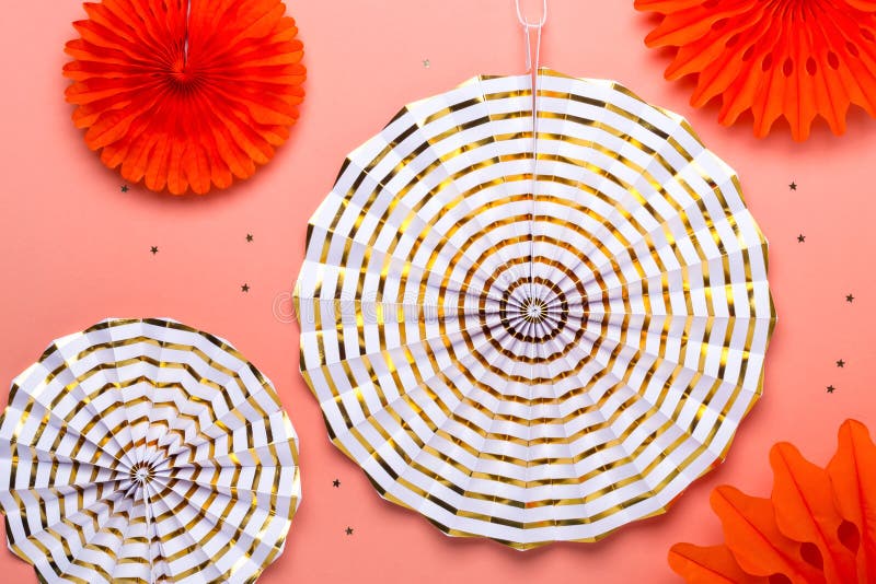 Festive Abstract Background with Paper Decorations and Confetti Stock ...