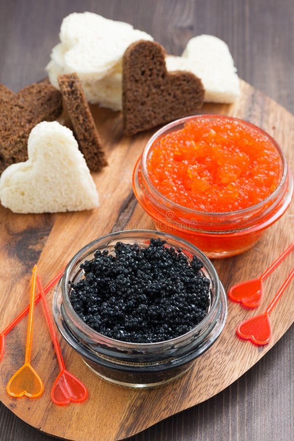 Festive Appetizer - Toasts, Red and Black Caviar, Top View Stock Image ...