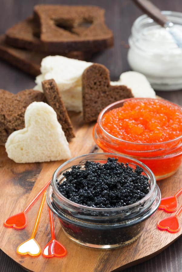 Festive Appetizer - Toasts, Red and Black Caviar, Vertical Stock Image ...