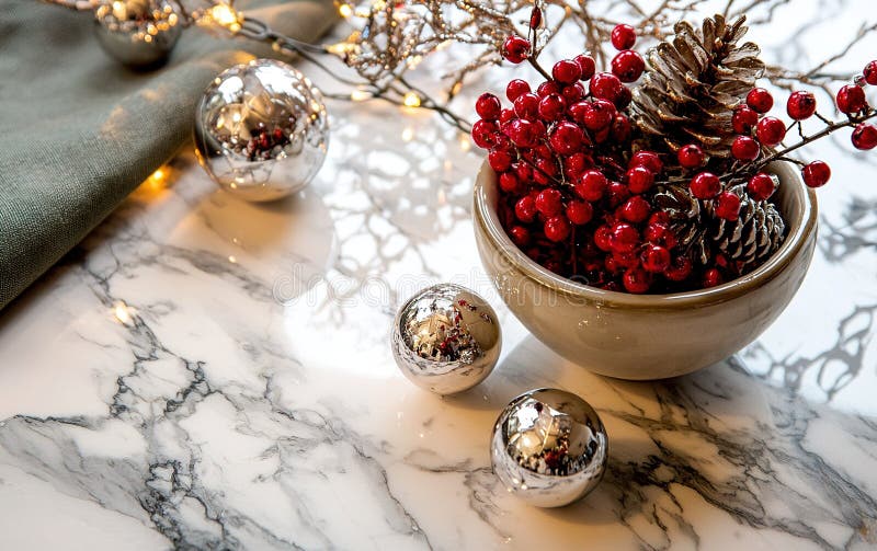 A Festive Arrangement of Decorative Elements Featuring Red Berries ...