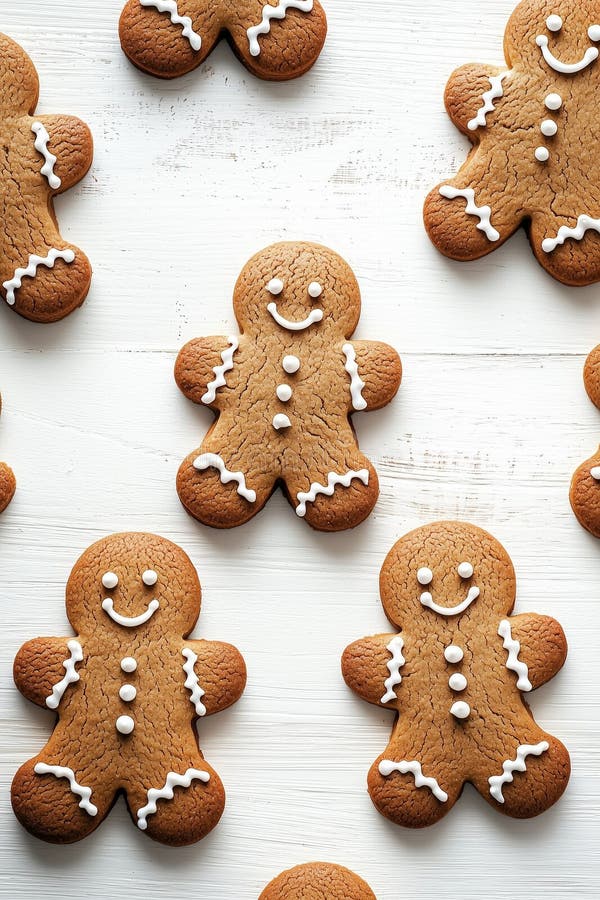 A Festive Arrangement of Gingerbread Men Cookies, Decorated with White ...